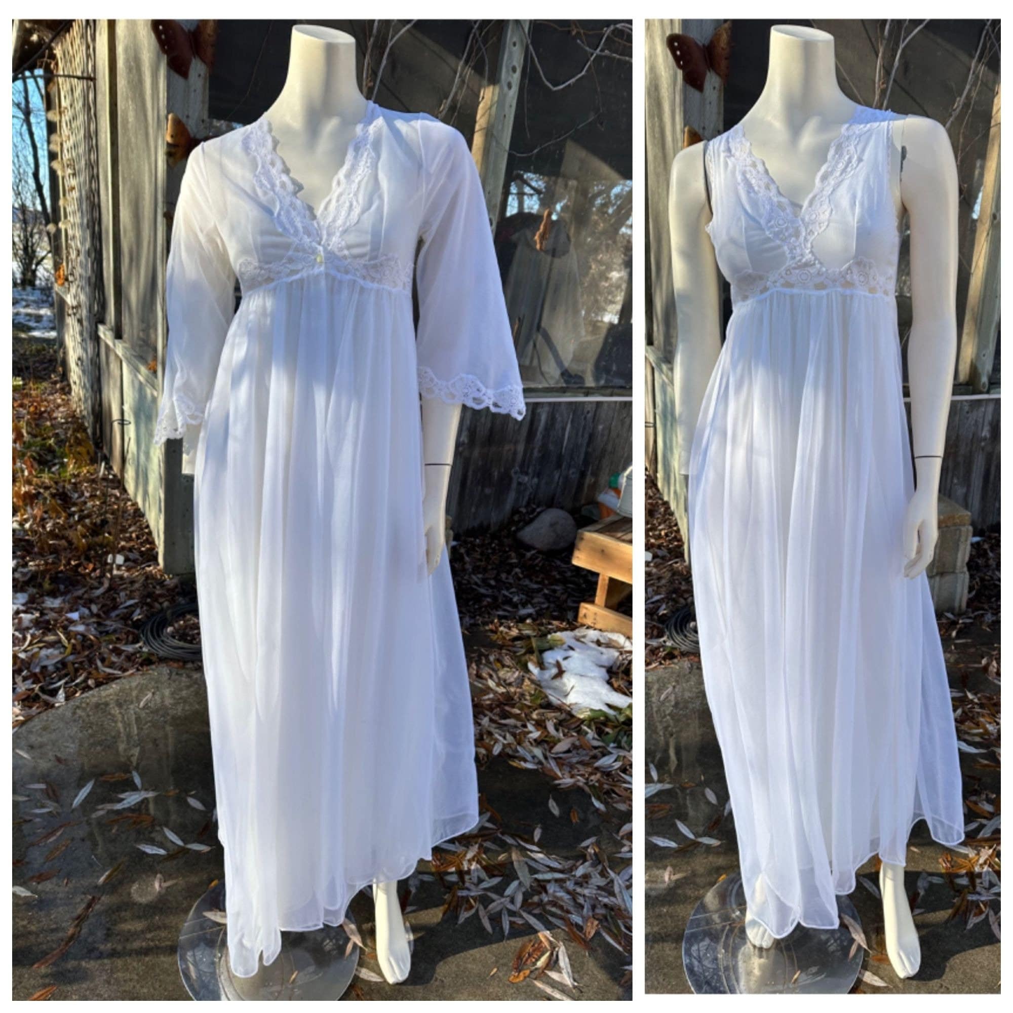 70s Slumber Suzy White Nylon Peignoir Set Gown Robe Chiffon - Etsy