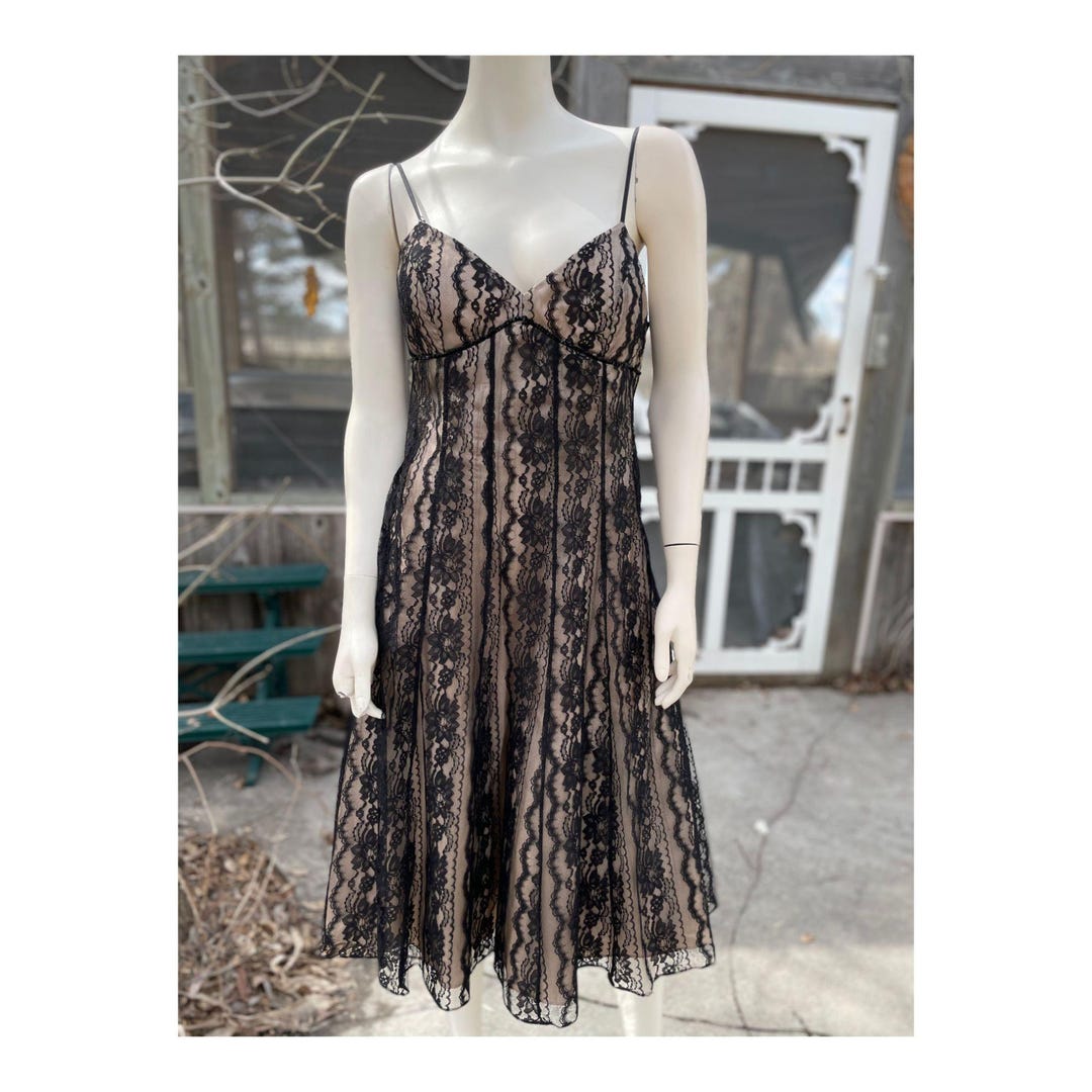 90s Niki by Niki Livas Black Lace Overlay Formal Dress Open Back ...