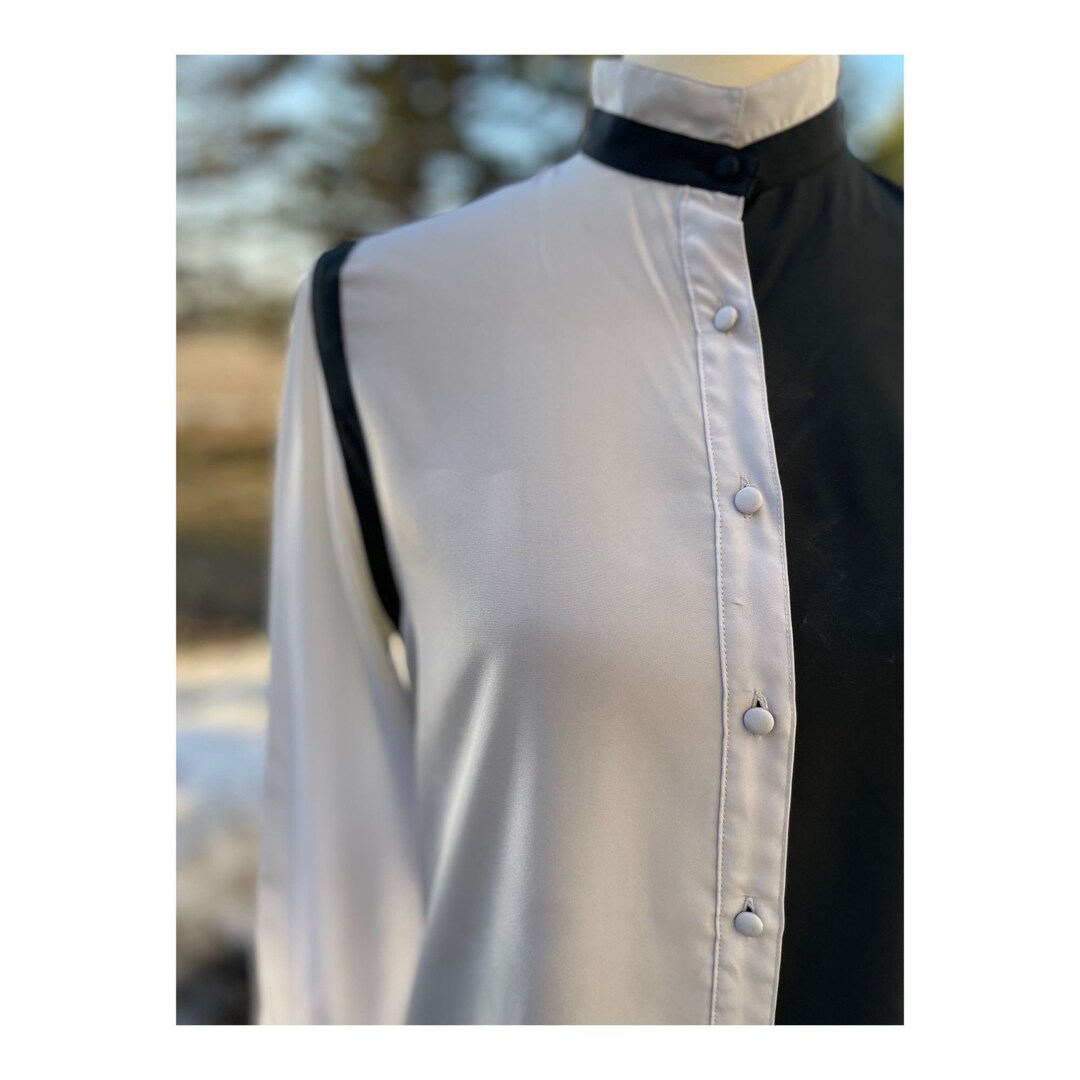 90s Kara Color Block Mandarin Blouse Grey Black White Sz 9/10 - Etsy