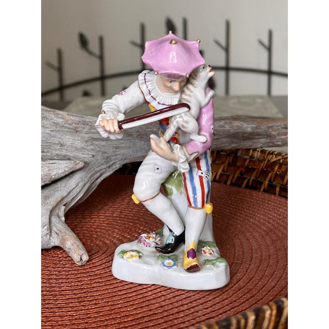 Antique German Sitzendorf After Meissen Jester Harlequin With Cat as ...