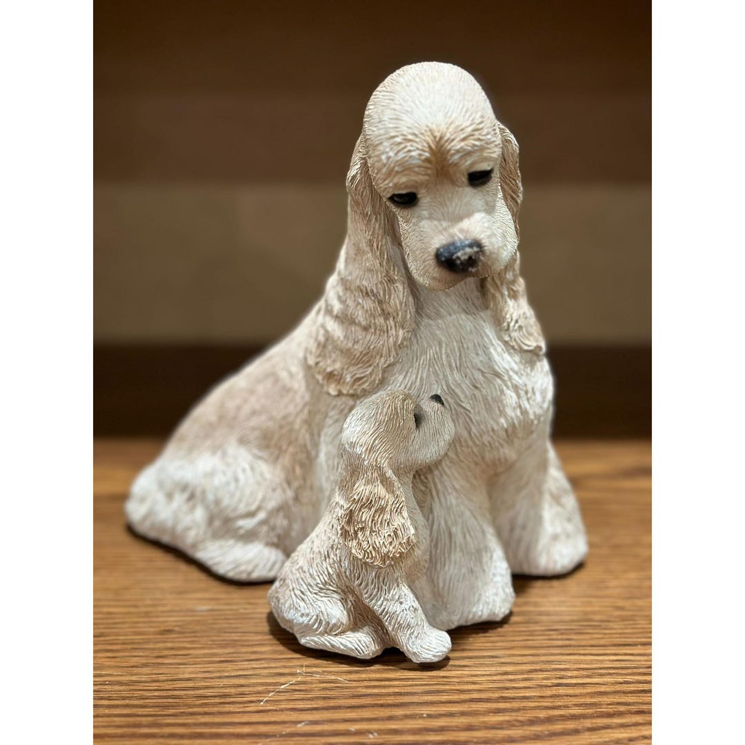 90s Sandicast Cocker Spaniel Mom & Puppy Dog Sculpture Statue 1992 ...