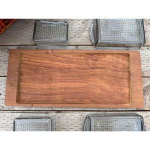 Luthje Vintage Serving Tray Teak Wood With Smoked Glass Dish Inserts ...
