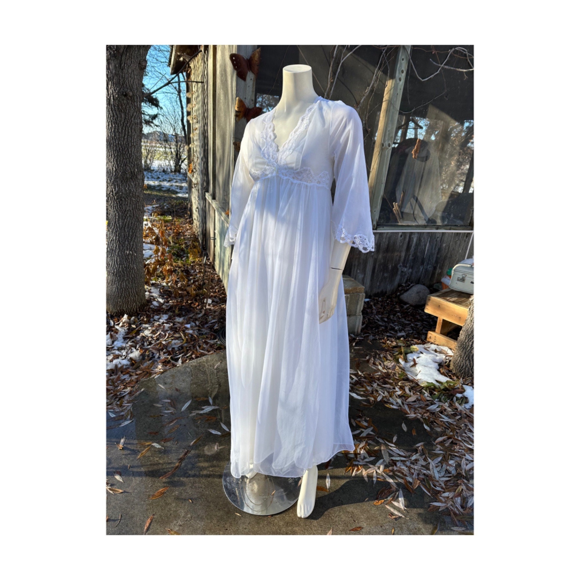 70s Slumber Suzy White Nylon Peignoir Set Gown Robe Chiffon - Etsy