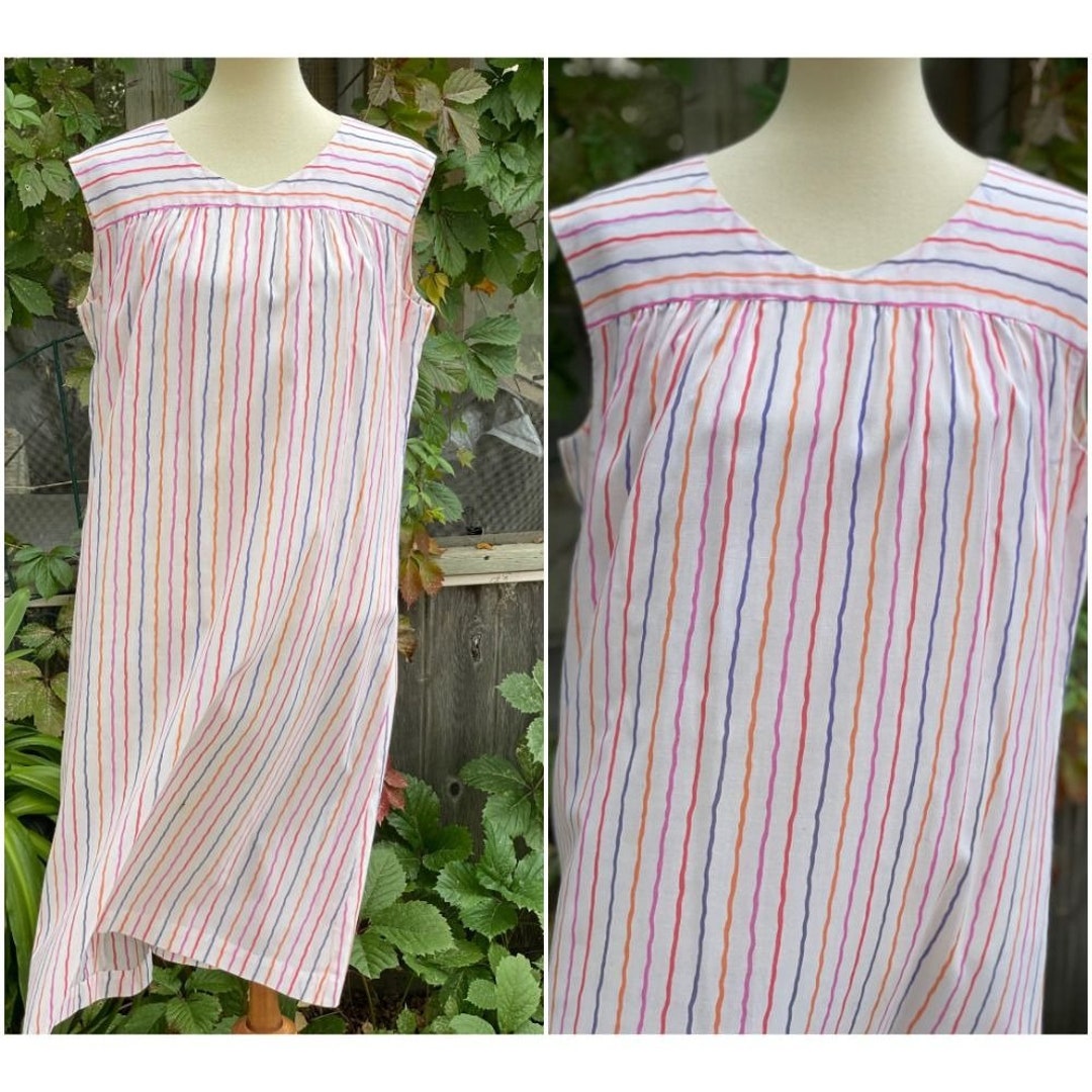 Vintage Candy Striped House Dress Night Gown Sleeveless Scoop Neck ...