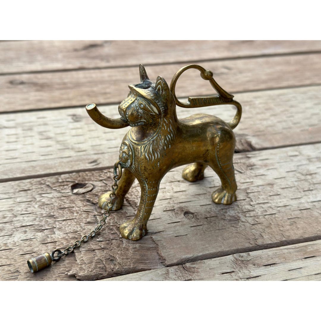 Antique Brass Figural Lion Table Lighter Lamp Aquamanile Cigars - Etsy