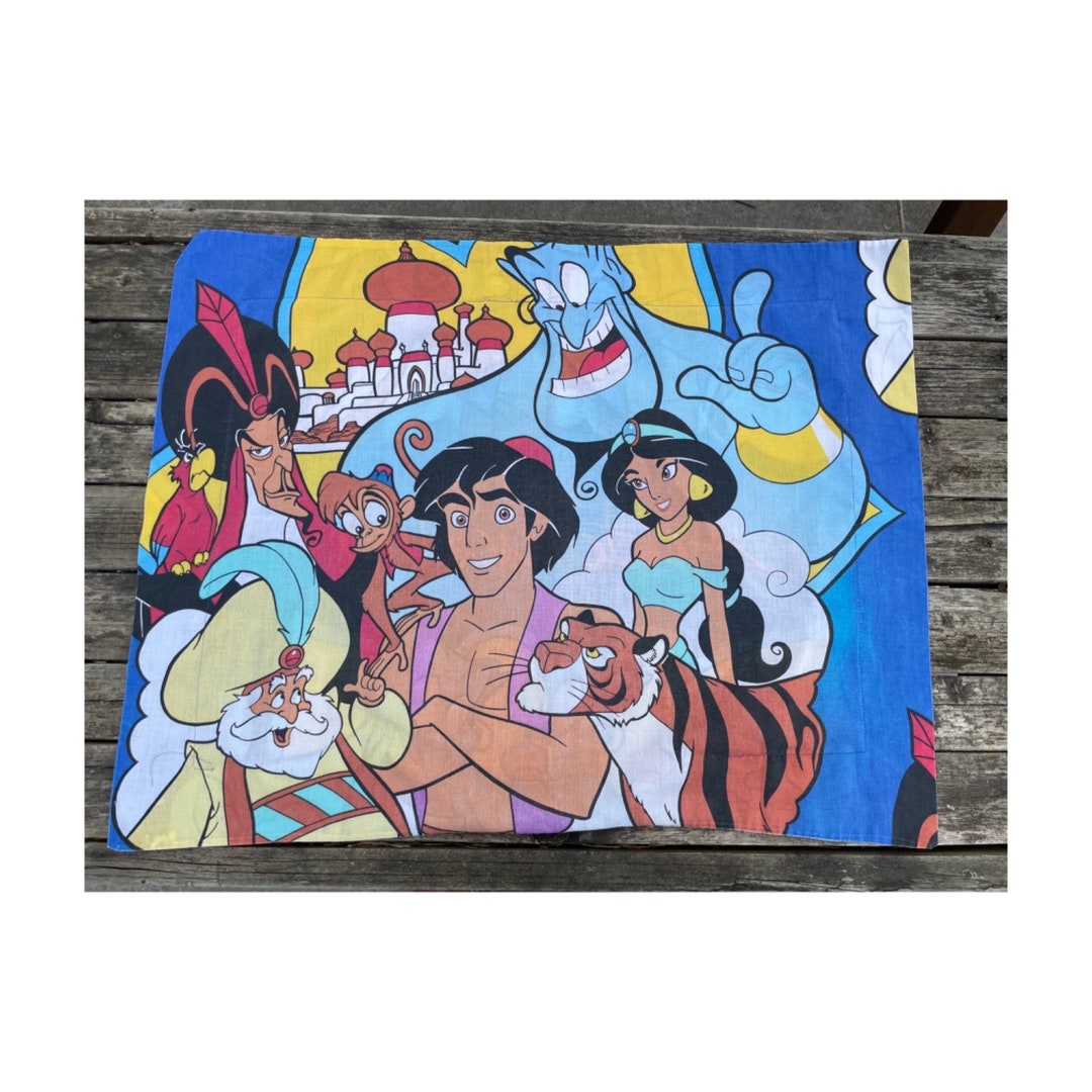 Vintage 90s Disney Aladdin Movie Pillowcase Sham Standard Size Genie ...
