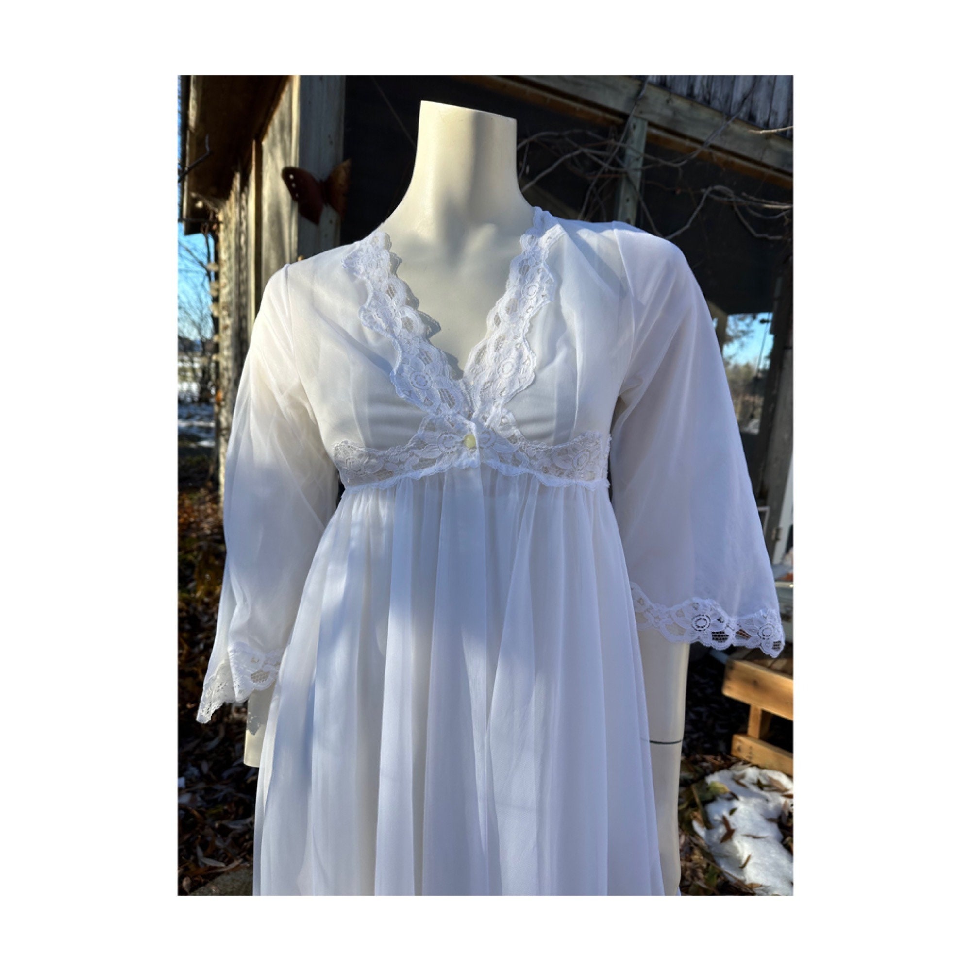 70s Slumber Suzy White Nylon Peignoir Set Gown Robe Chiffon - Etsy