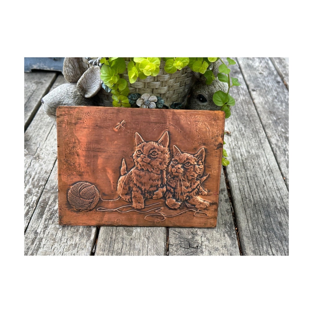 VTG 70s Repoussé Hammered Copper Kittens Playing With Ball of Yarn Wall ...