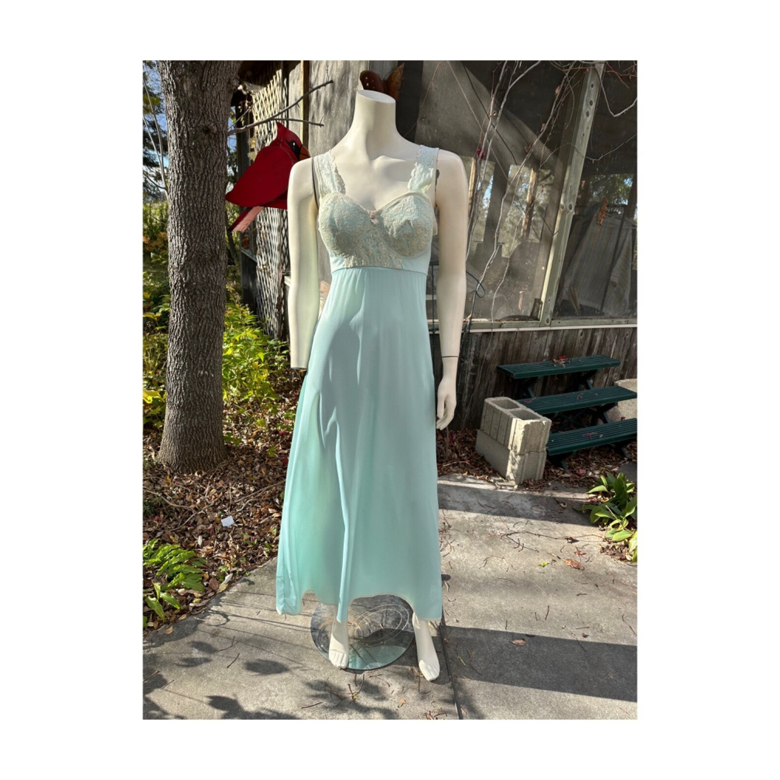 Vintage Nylon Slip Dress Night Dress Nightgown Negligee Blue/green ...