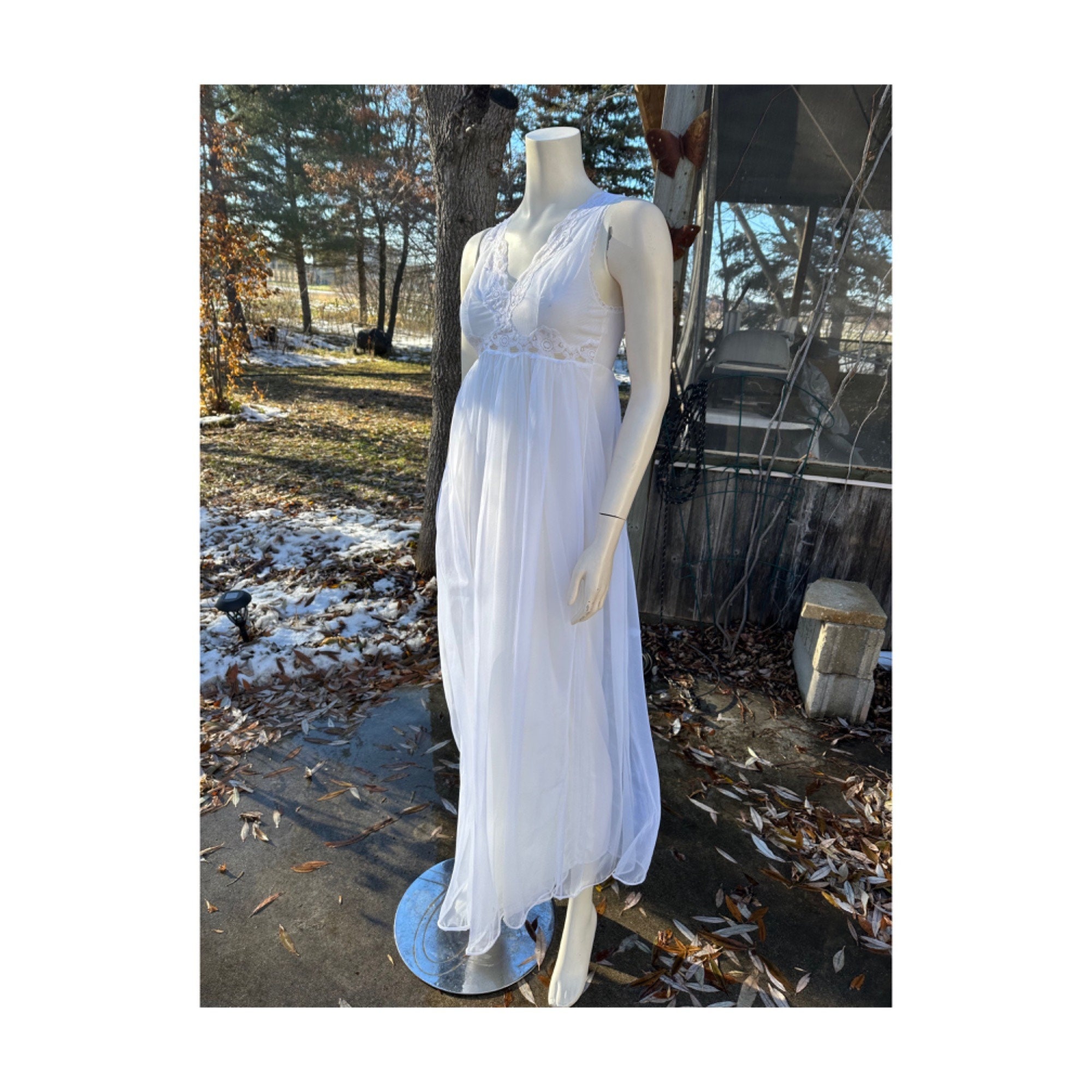 70s Slumber Suzy White Nylon Peignoir Set Gown Robe Chiffon - Etsy