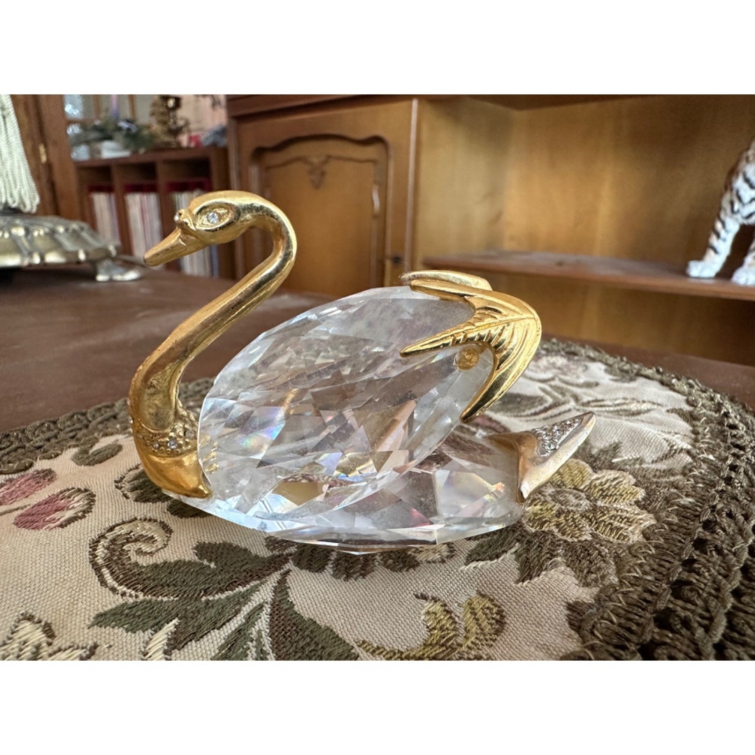 Vintage Swarovski Crystal Swan Gold Gilt Decor Figurine Unsigned - Etsy