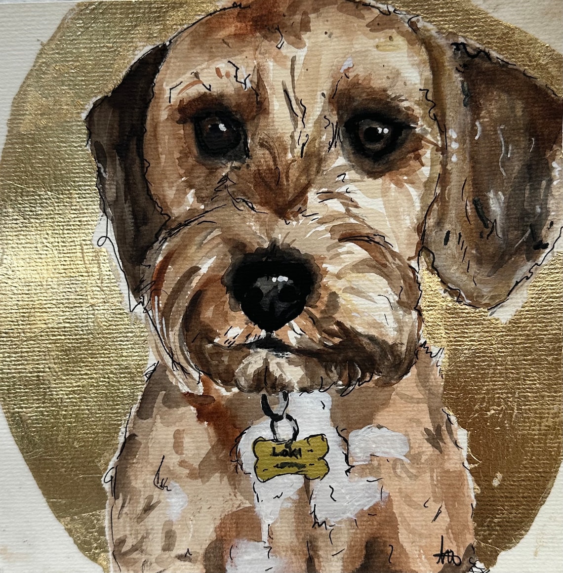 Custom Watercolour Gold Leaf Dog Portraits, 20x20 Cm, Hand Painted, Pet ...