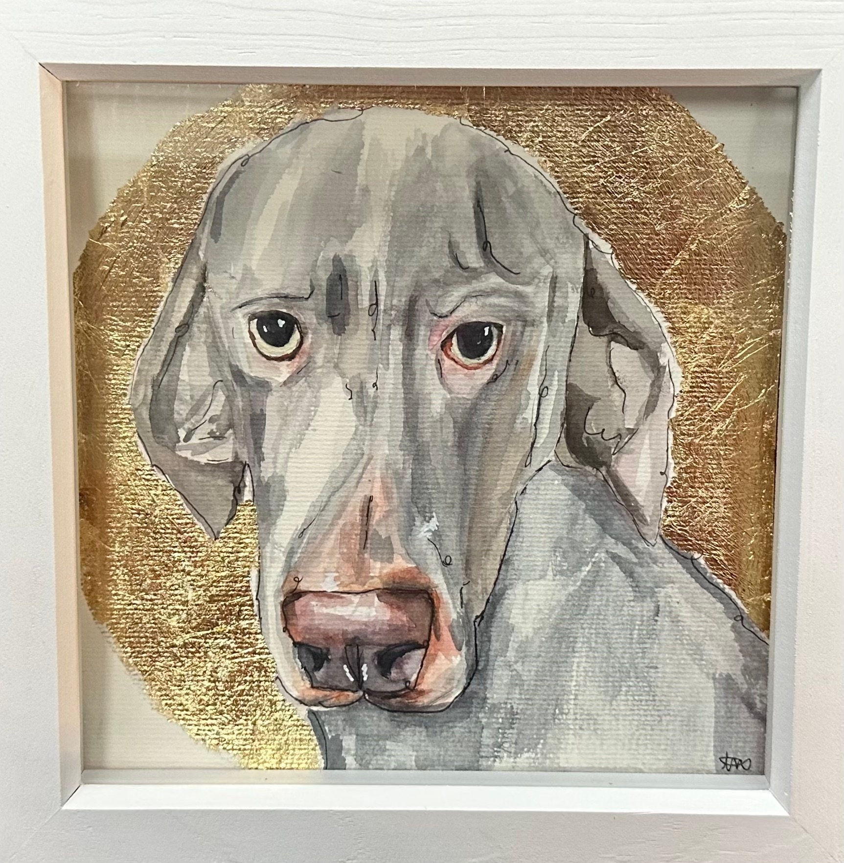 Custom Watercolour Gold Leaf Dog Portraits, 20x20 Cm, Hand Painted, Pet ...