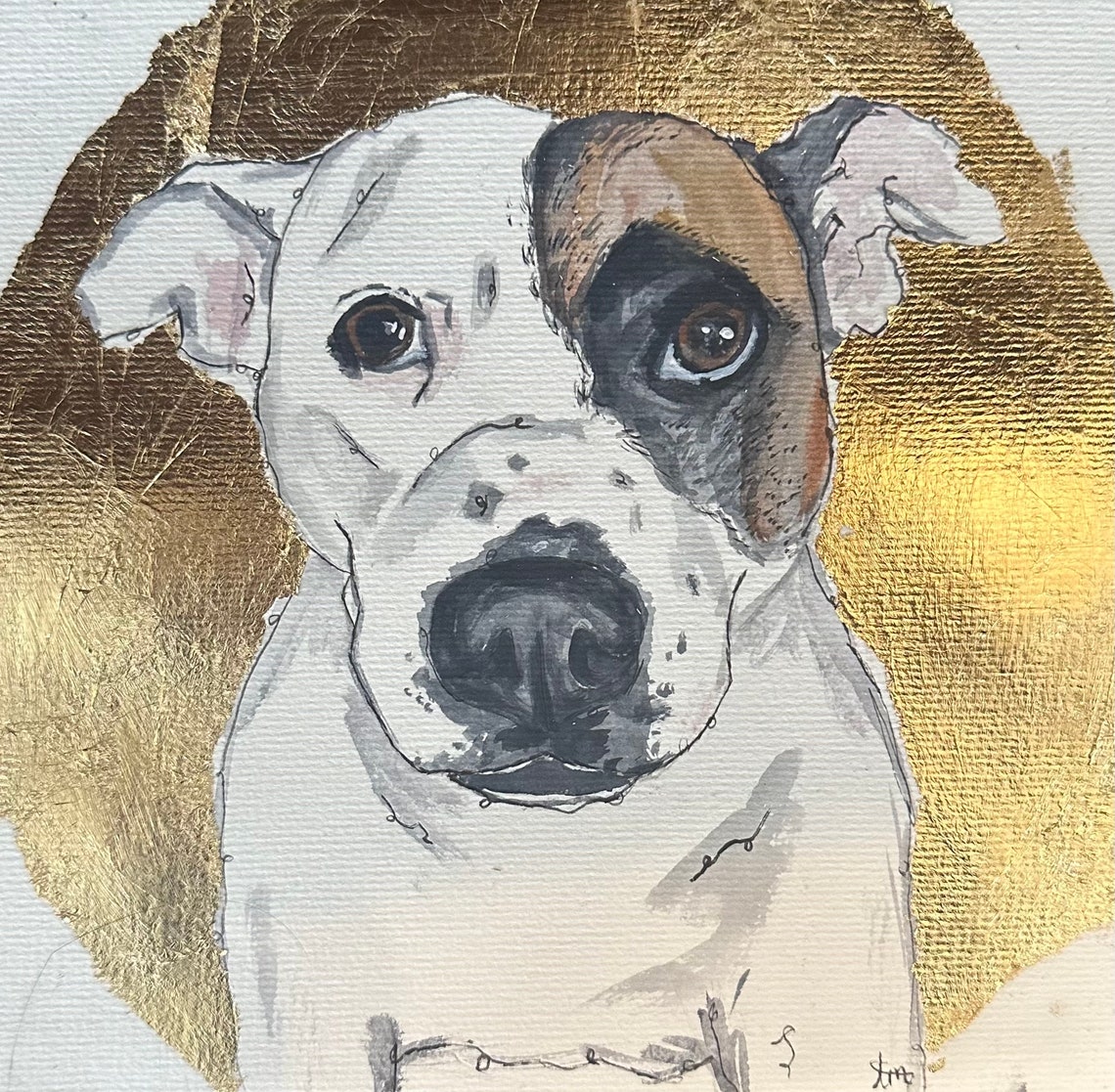 Custom Watercolour Gold Leaf Dog Portraits, 20x20 Cm, Hand Painted, Pet ...