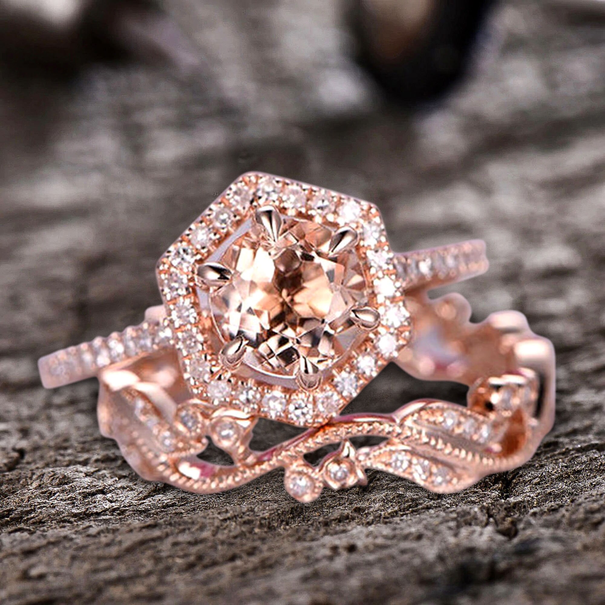 10mm 4.75 Carat Round Cut Morganite Engagement Ring Set in 10k - Etsy