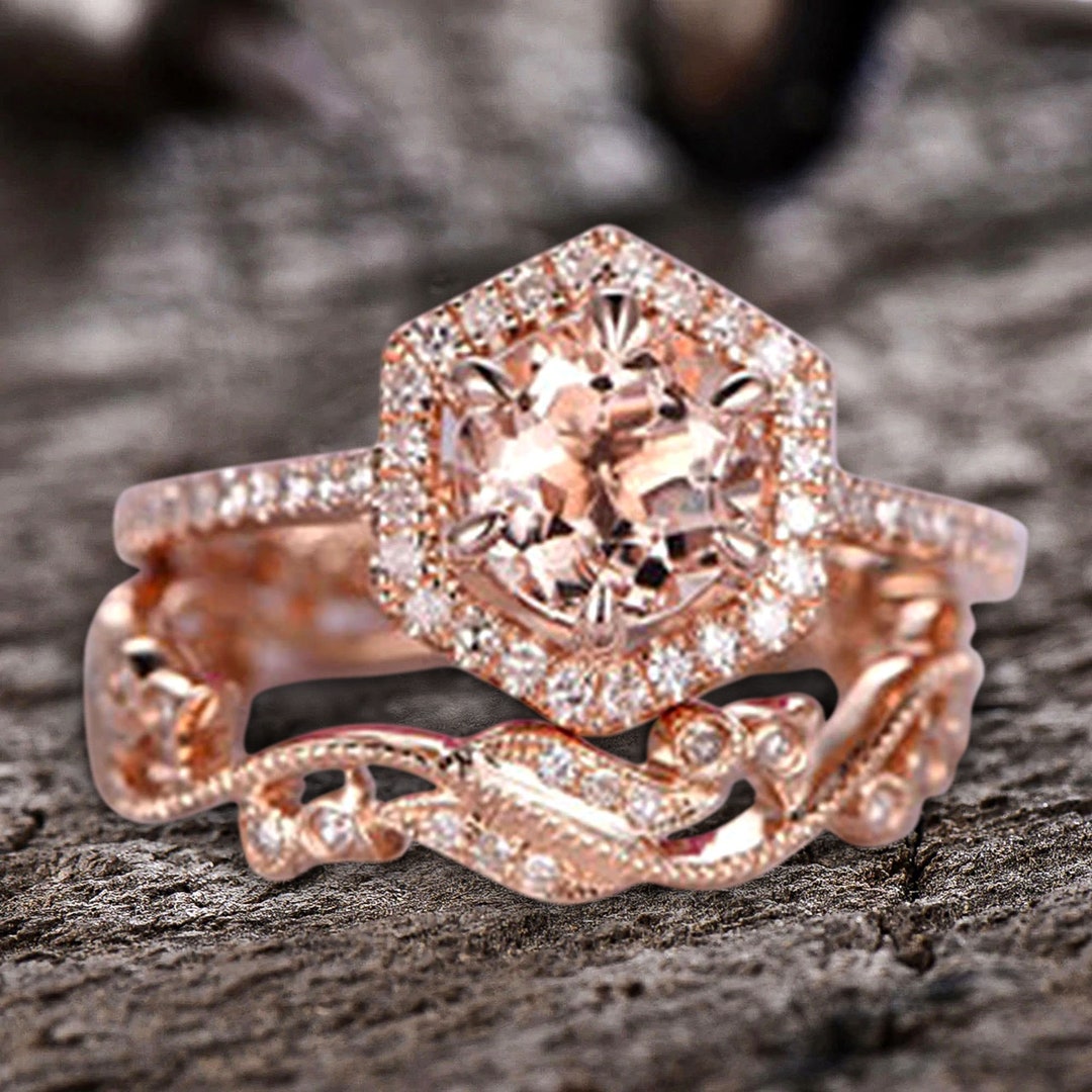 10mm 4.75 Carat Round Cut Morganite Engagement Ring Set in 10k Rose ...