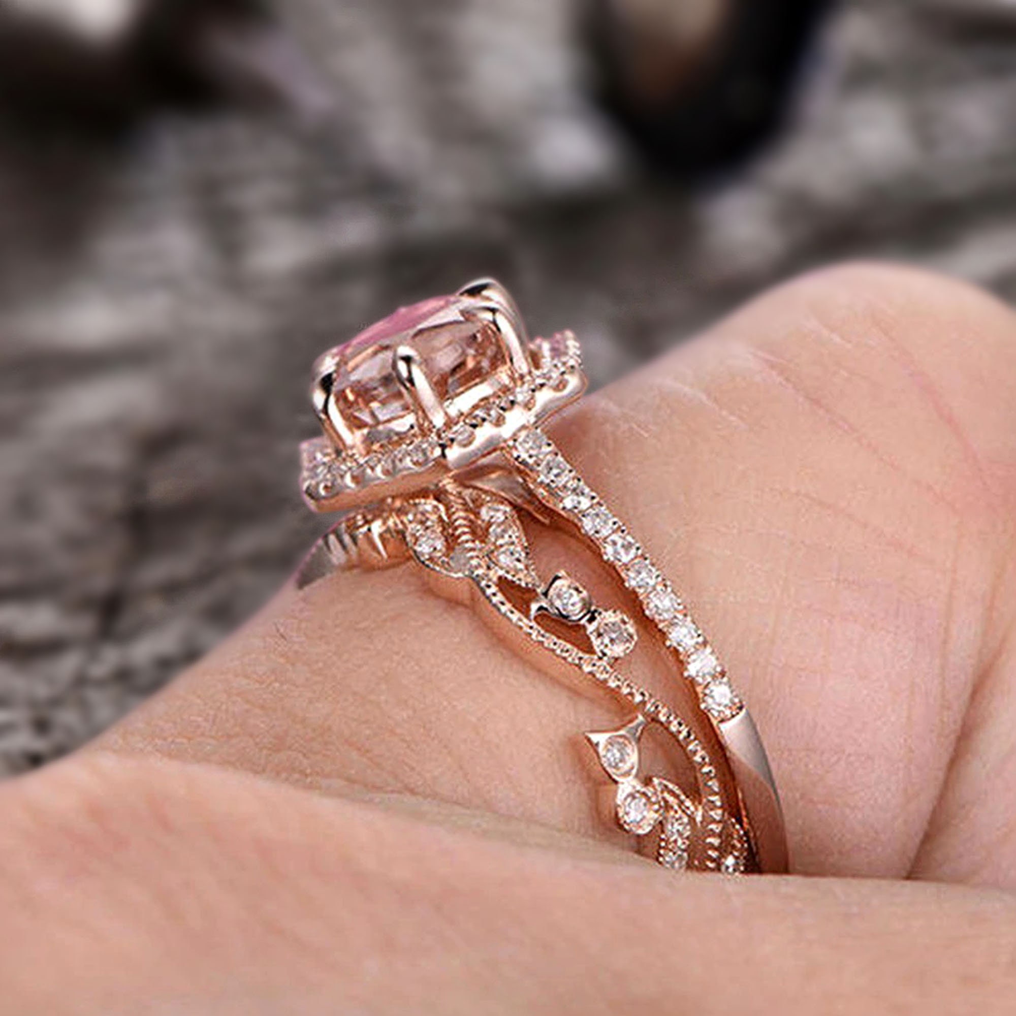 10mm 4.75 Carat Round Cut Morganite Engagement Ring Set in 10k - Etsy