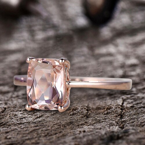 Princess Cut Morganite Engagement Ring Solitaire Rose Gold Etsy