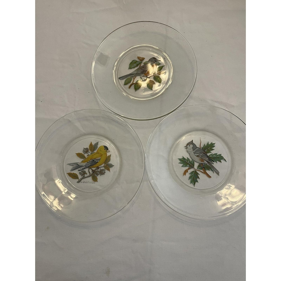 Set 3 Birds Reverse Painted Glass Plates Robin, Goldfinch, Tufted ...