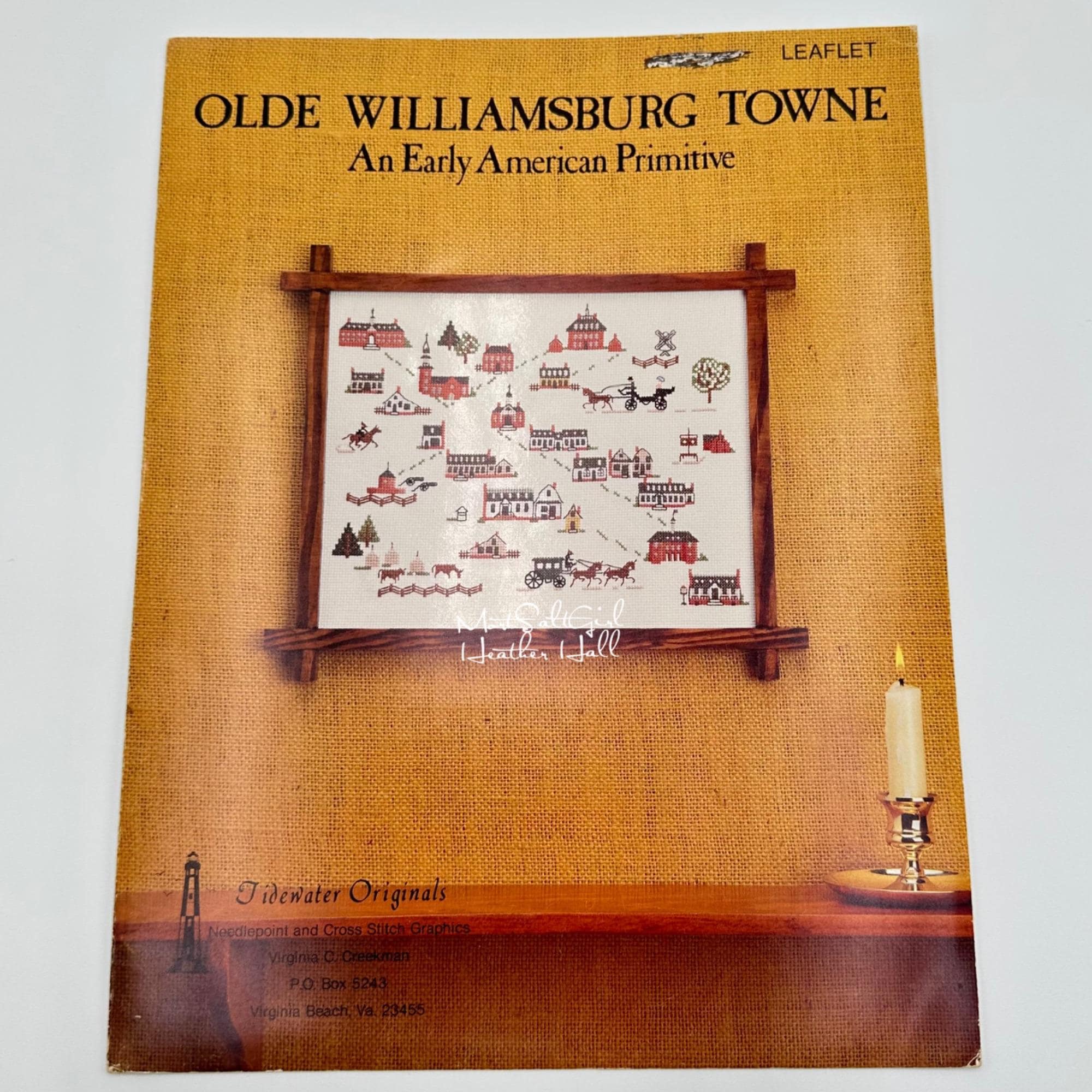 OLDE WILLIAMSBURG TOWNE an Early American Primitive Original Tidewater 1980 Cross Stitch Leaflet ...