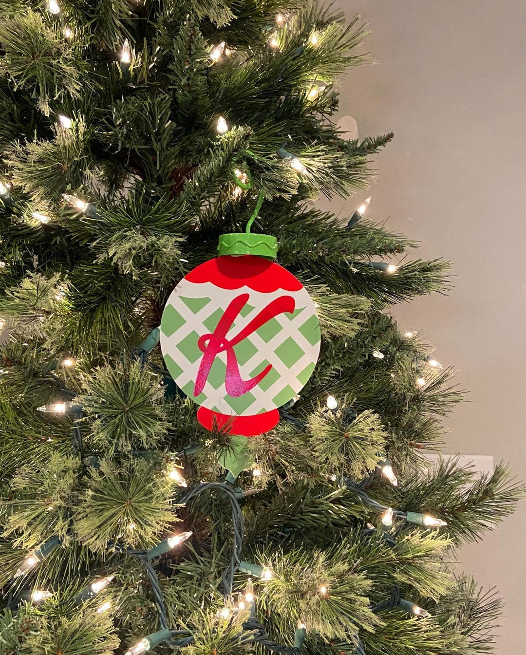 Red and Green Christmas Ornament, Personalized Ornament, Metal Ornament ...