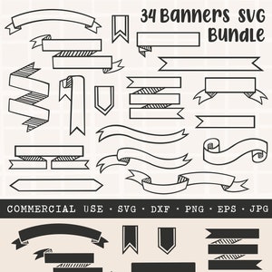 34 Banner SVG Bundle / Banner SVG / Hand Drawn Svg / Banners Clip Art / Bunting Svg / Ribbon Svg ...