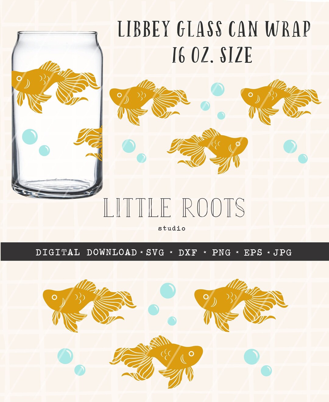 Libbey Glass Can Wrap / Gold Fish / 16oz Libbey Glass SVG / Fish SVG ...