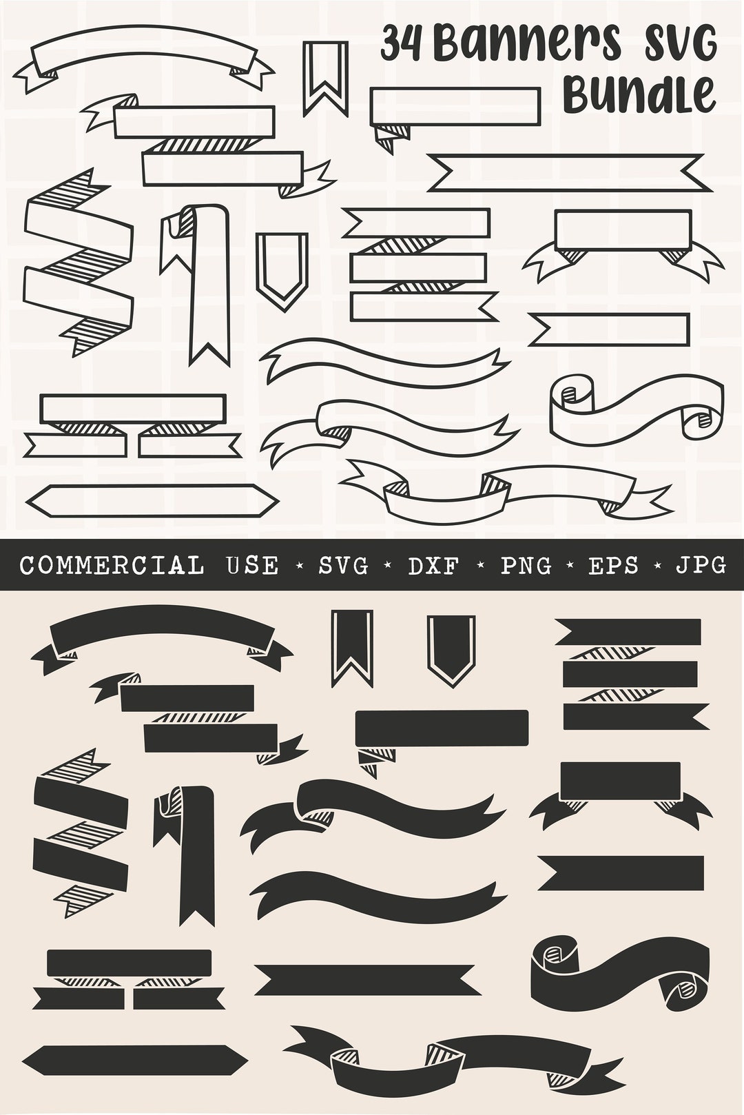 34 Banner SVG Bundle / Banner SVG / Hand Drawn Svg / Banners Clip Art ...