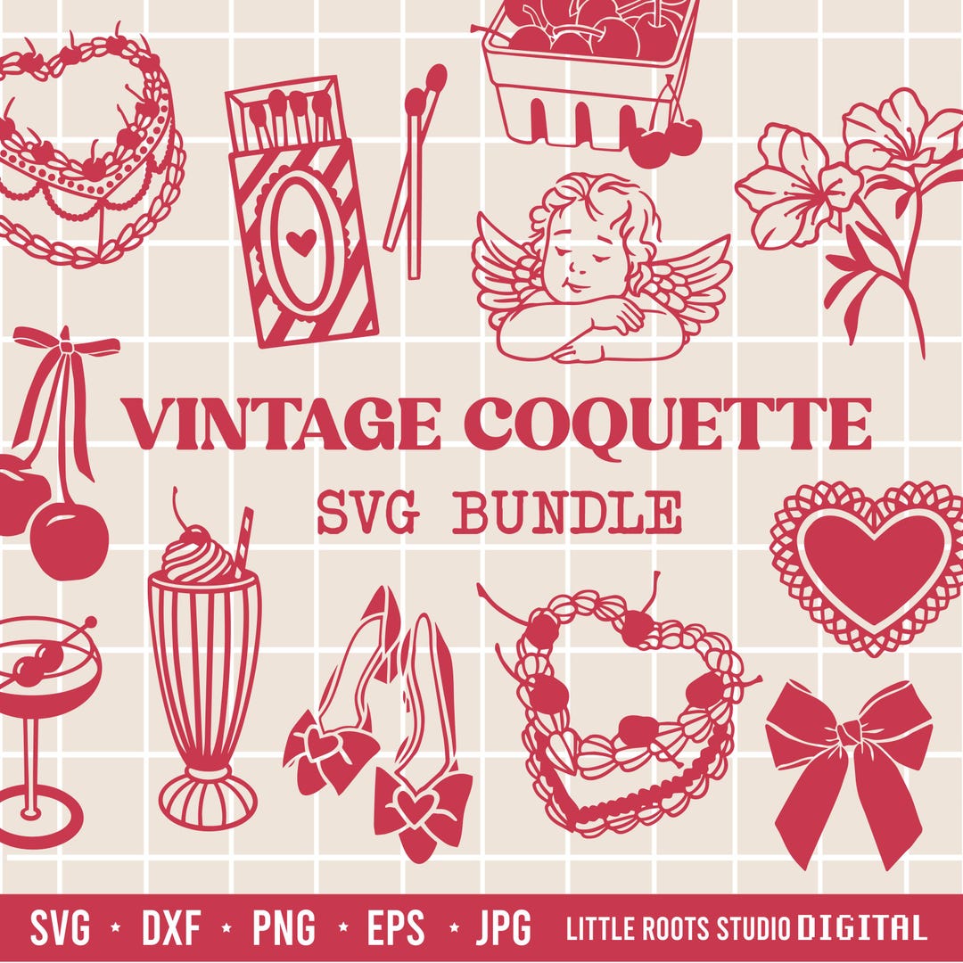 Vintage Coquette SVG Bundle: Bow, Cherry, Angel Designs (digital ...