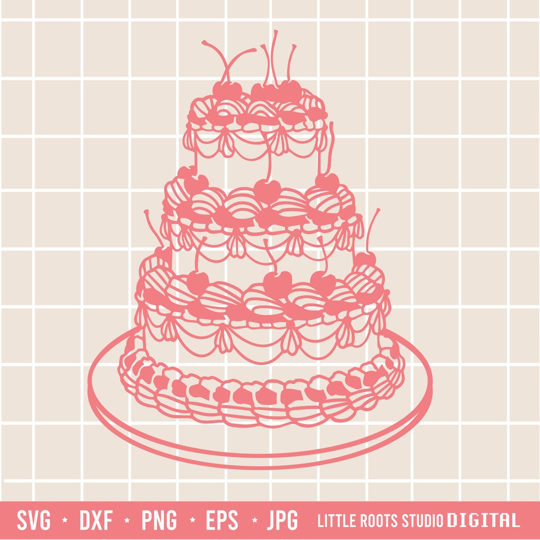 Retro 3-tier Cake SVG: Birthday, Valentine's, Bridal Shower (digital ...