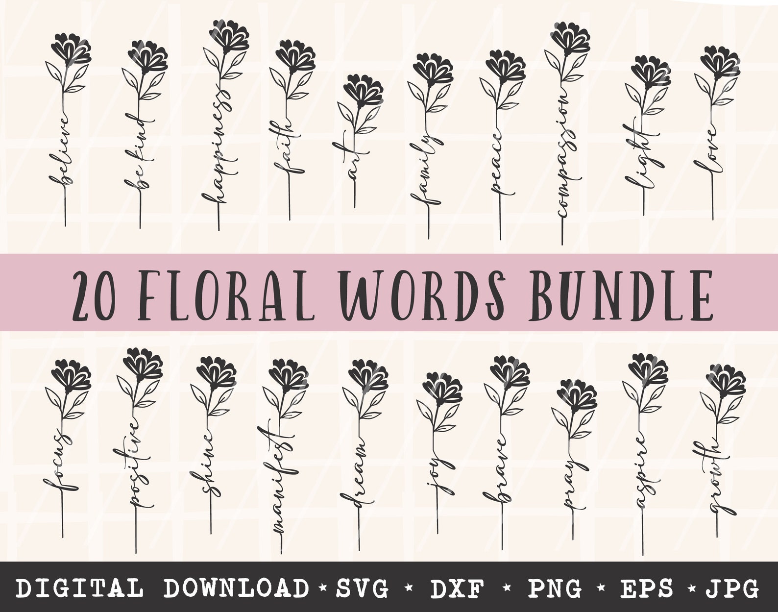 Floral Words SVG / Floral Quotes SVG Bundle / Floral Cut File - Etsy UK