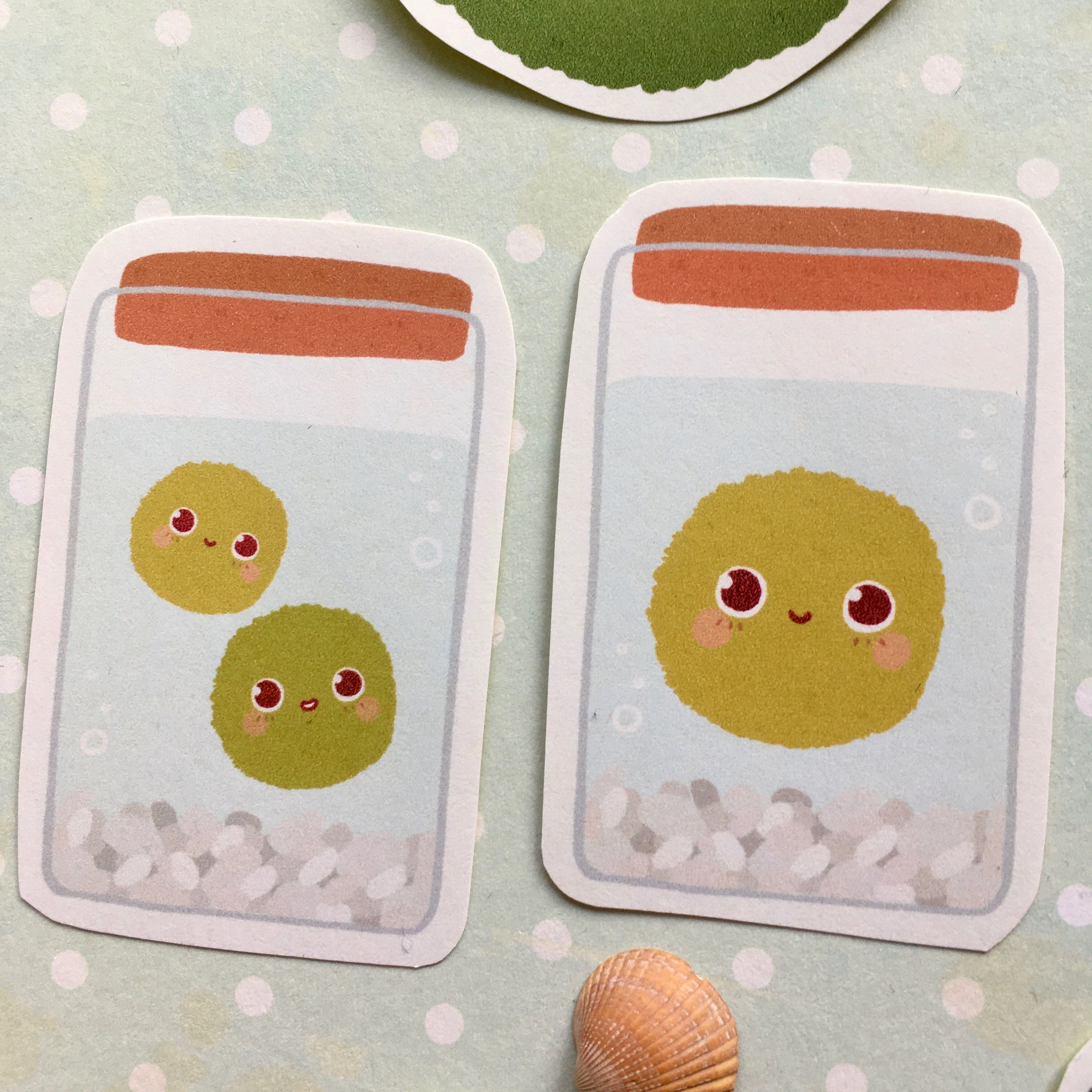 9pc Moss Ball Friends Sticker Pack Marimo Moss Ball - Etsy