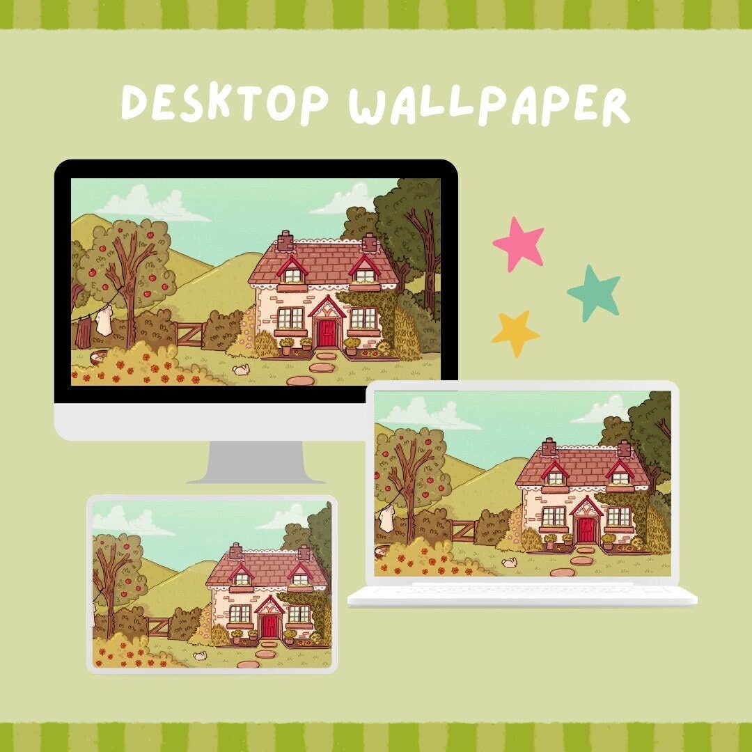 Country Cottage Desktop Wallpaper 4K Cottagecore Themed Illustration - Etsy