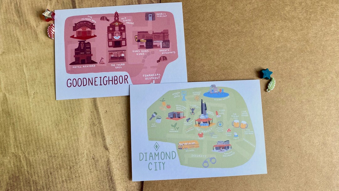 Fallout 4 Illustrated Map Postcards Video Game Inspired Illustrated Map ...