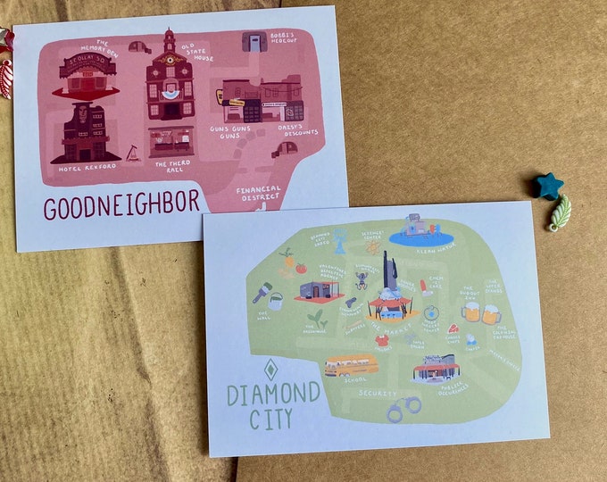 Fallout 4 Illustrated Map Postcards || Video Game Inspired Illustrated ...