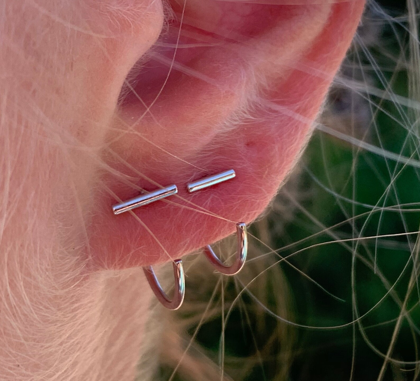 Sterling Silver open bar ball huggie hoop Bar Ball hoop | Etsy