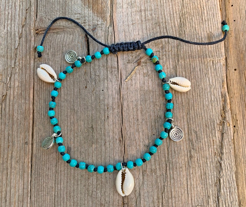 Turquoise Anklet With Cowrie Shell Boho Anklet Bohemian - Etsy