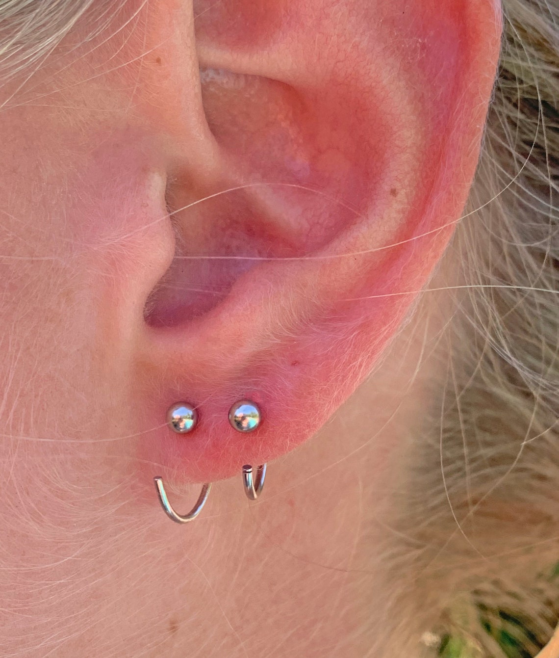 Sterling Silver open bar ball huggie hoop Bar Ball hoop | Etsy