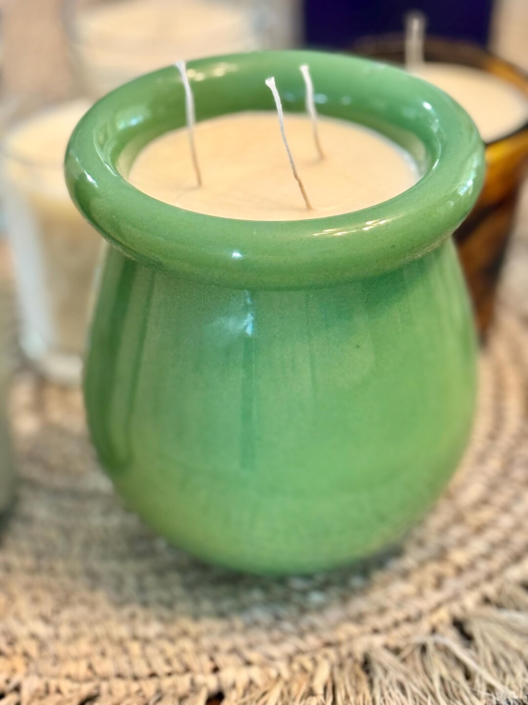 Large Gardenia Three Wick Soy Candle in Heavy Smokey Green Glassware - Etsy