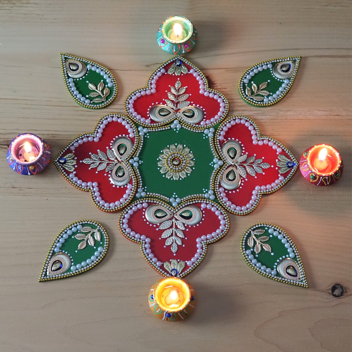 Diwali Rangoli |table Top Decoration With 4 Pc Hand Painted Clay Wax ...
