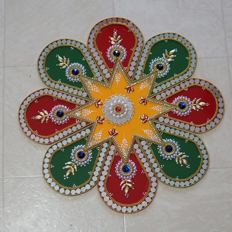 Diwali Rangoli With 8 PC Hand Painted Clay Wax Diya | Diwali Candle ...