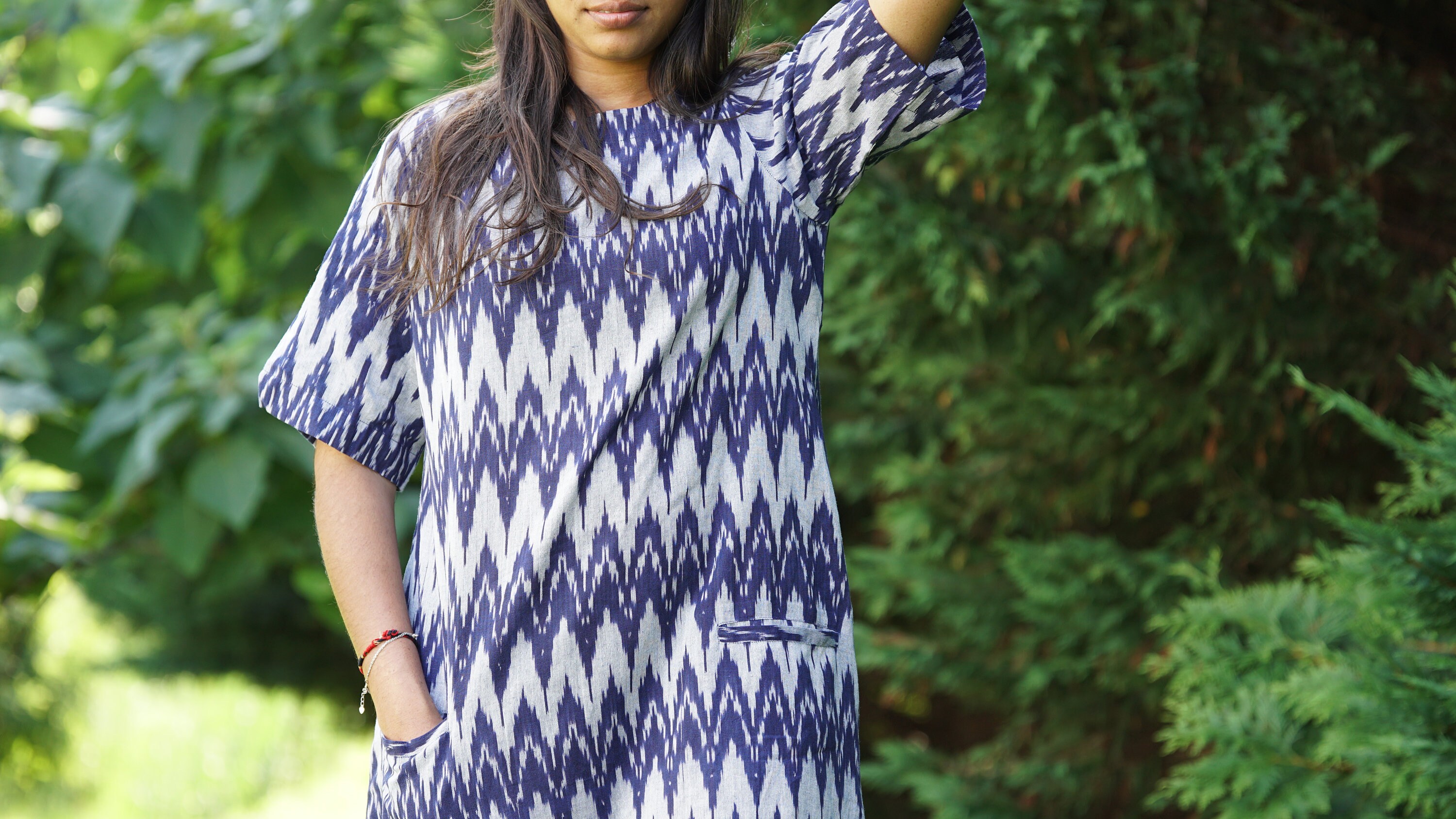 Ikat cotton loose fitting blue/yellow dress handmade dyed | Etsy
