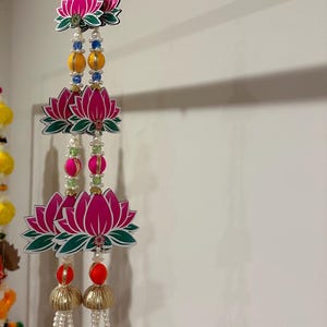 2 PC Hand-painted Wooden Cow and Lotus Hanging With Pearl Beads |indian ...