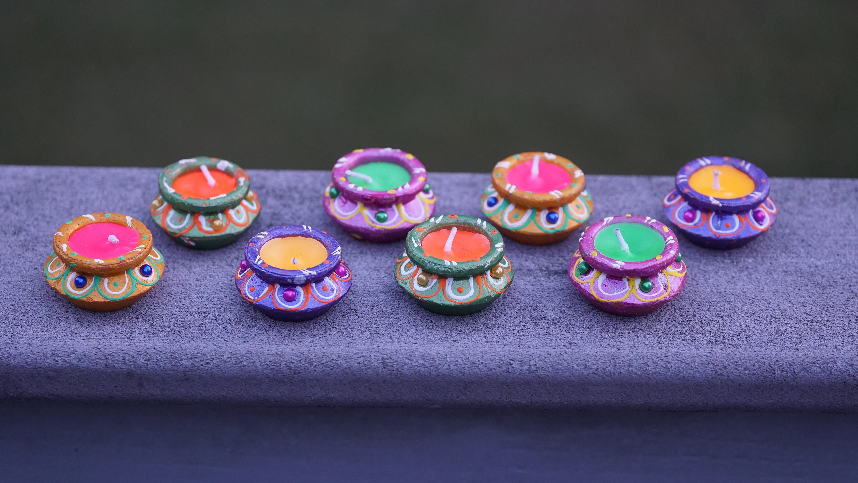 4 PC Hand Painted Clay Diya With Wax Diwali Handmade Diya | Etsy