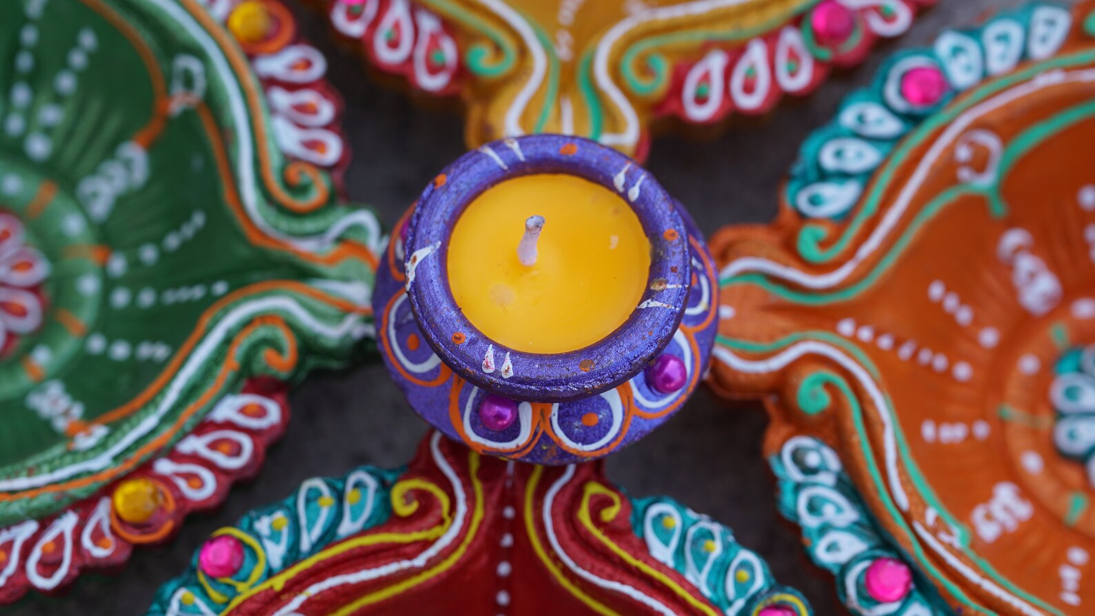 4 PC Hand Painted Clay Diya With Wax Diwali Handmade Diya | Etsy