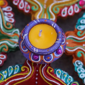 4 PC Hand Painted Clay Diya With Wax | Diwali Handmade Diya, Candle ...