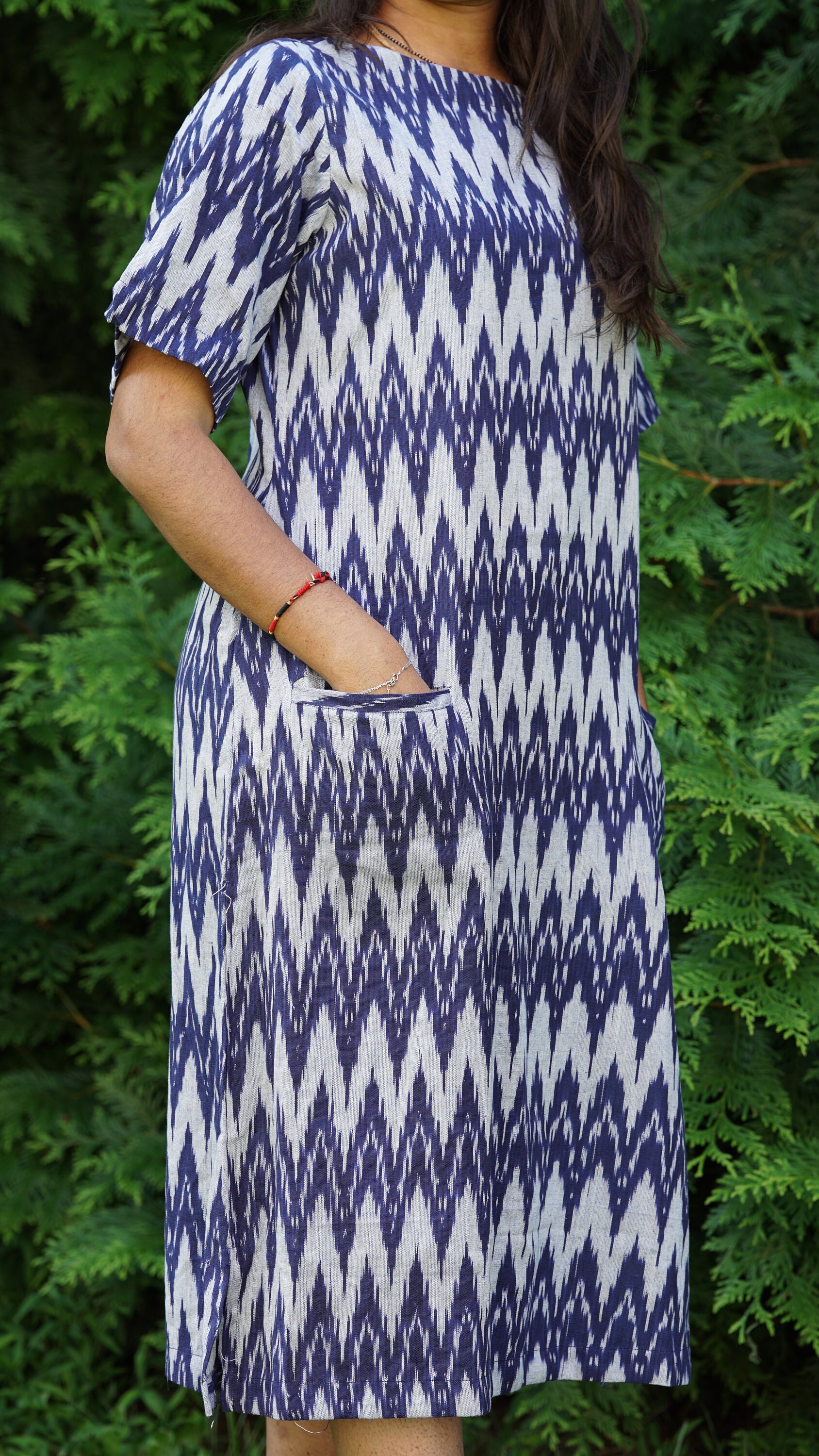 Ikat cotton loose fitting blue/yellow dress handmade dyed | Etsy