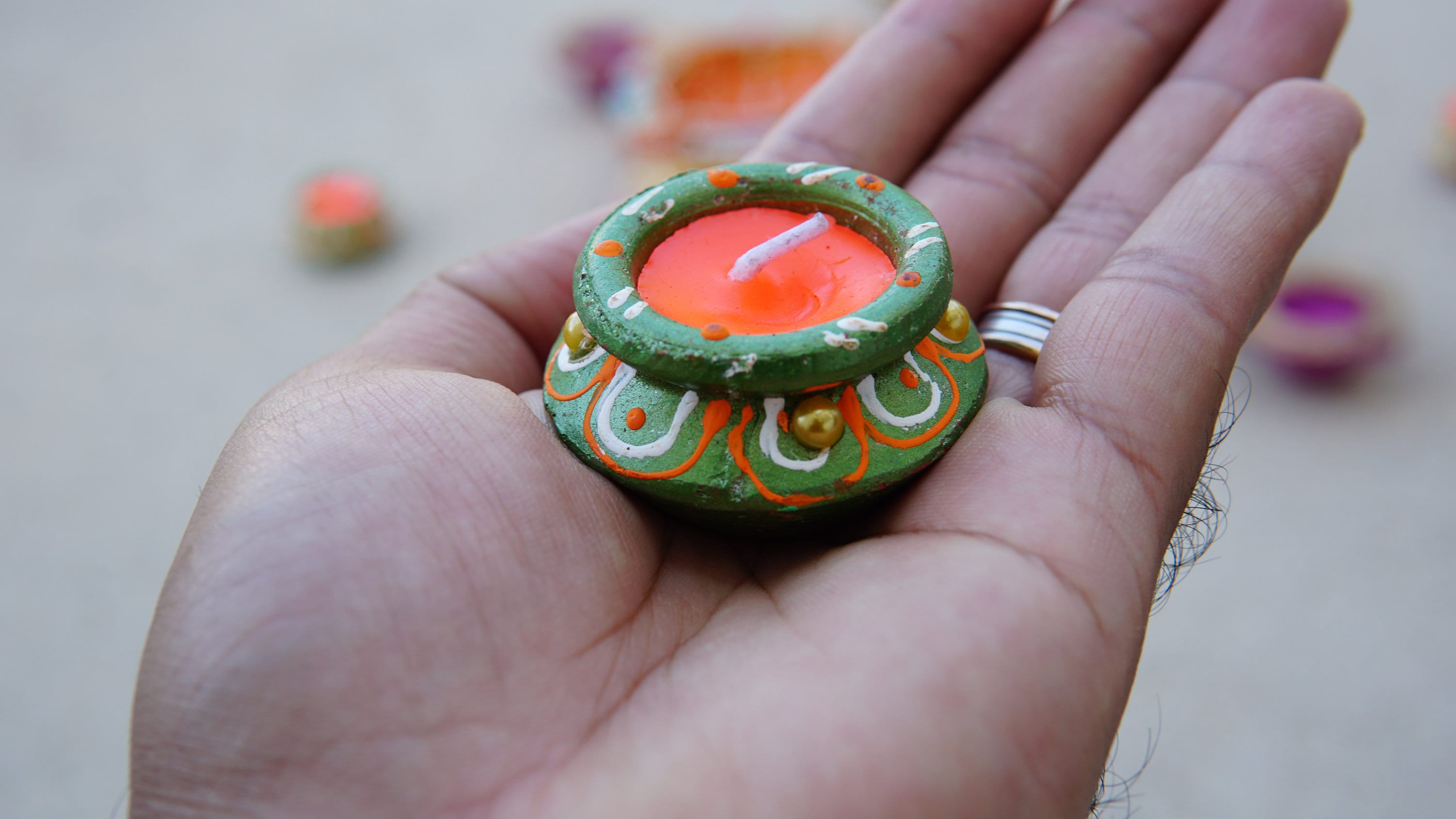 4 PC Hand Painted Clay Diya With Wax Diwali Handmade Diya | Etsy