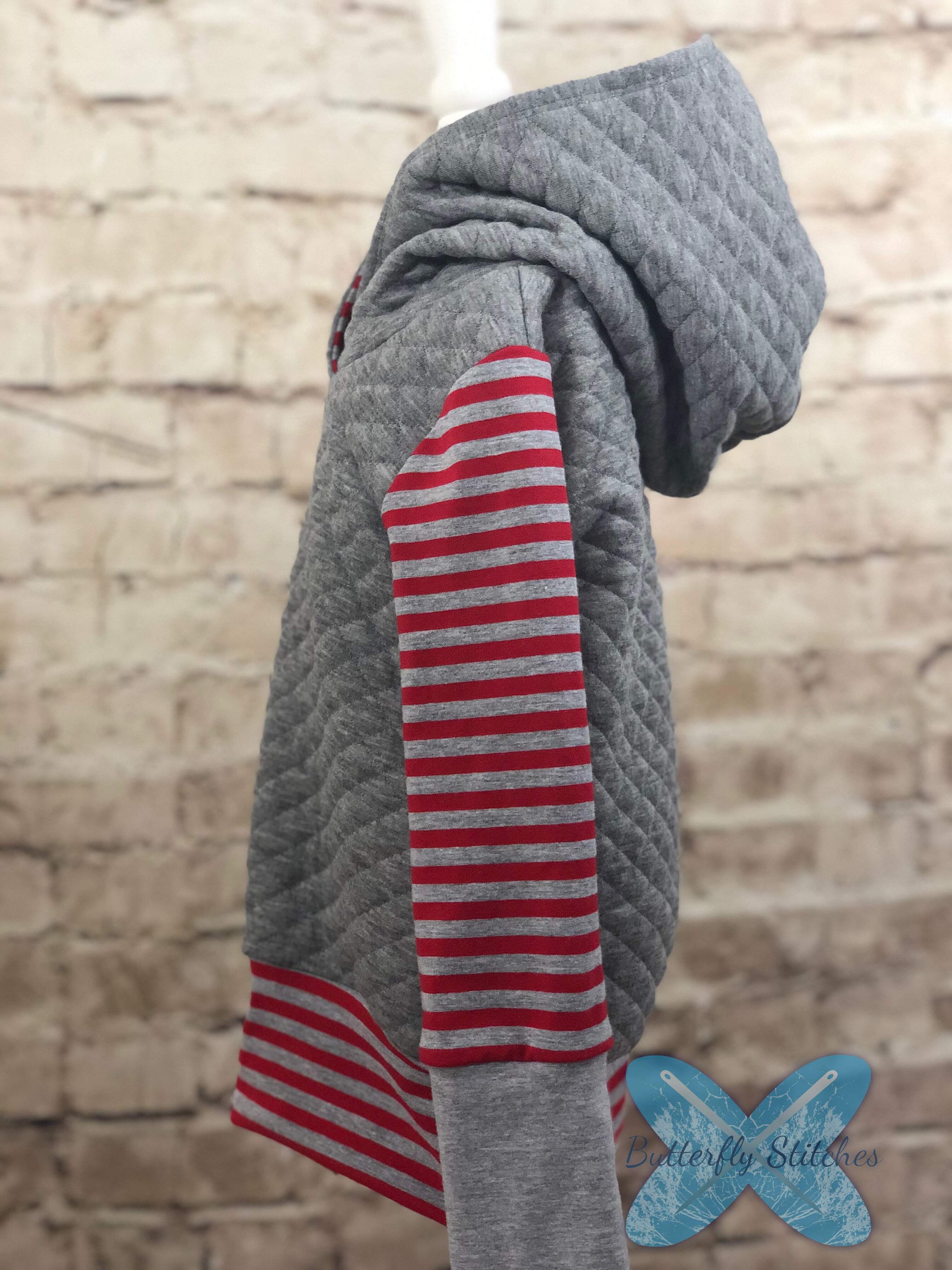 Quilted Knit / Red and Gray / Stripes / Yarn Dyed Stripes / Grey / Warm ...