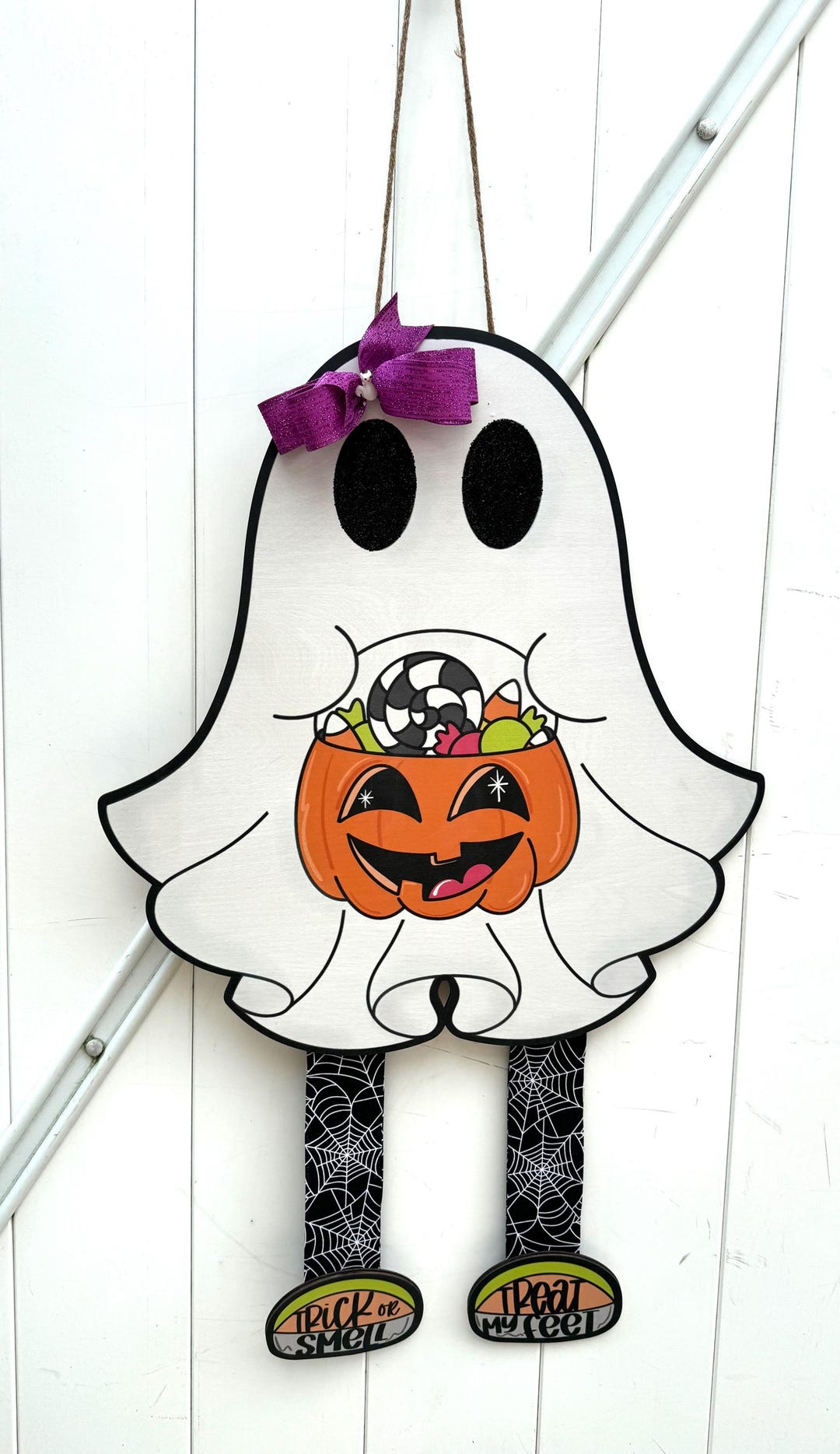 Halloween Ghost Door Hanger – Cute Ghost With Candy Bucket, Trick or ...